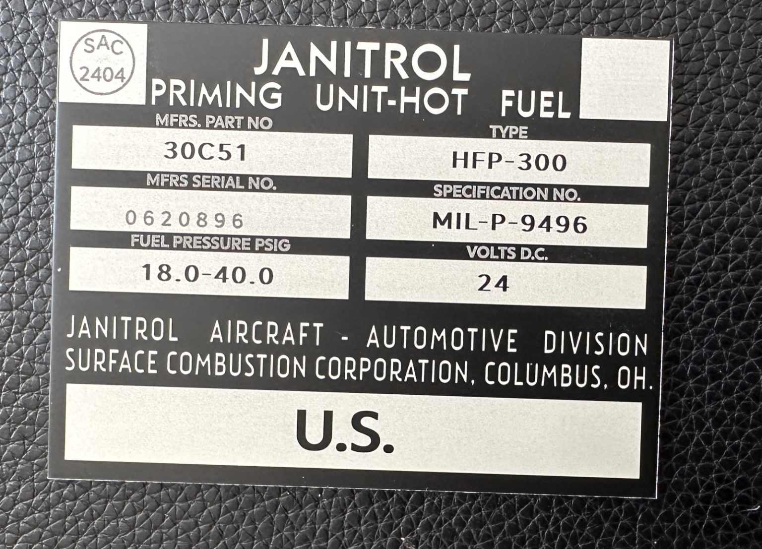 Janitrol Serial Number / Nameplate - DTM Props